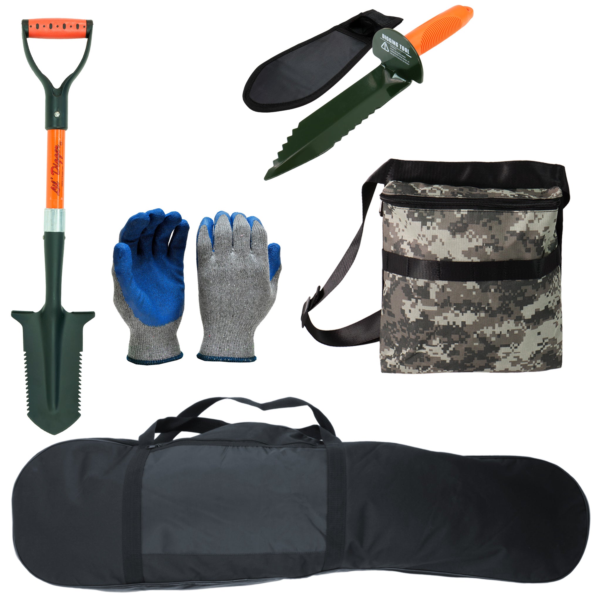 Metal Detecting Kit - Lil Digger, Carry Bag, Gloves, Digger with Holst ...